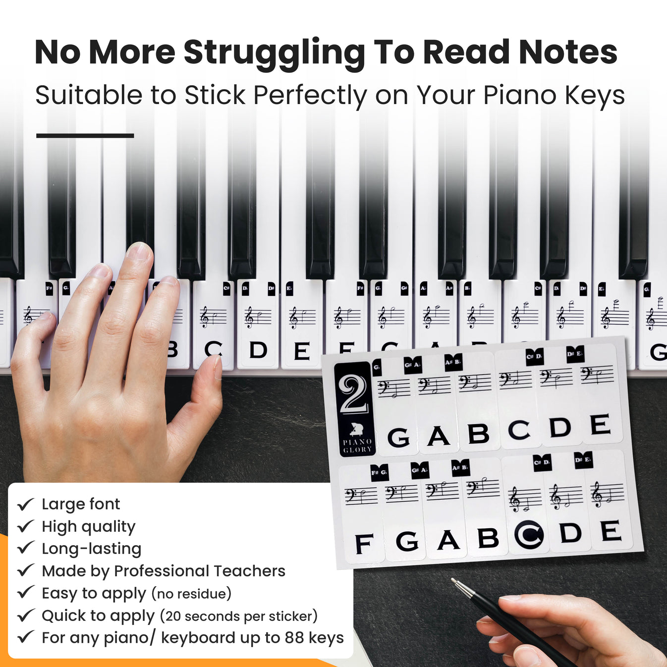 Piano Note stickers for any size piano/keyboard + BONUS Sheet Music ...