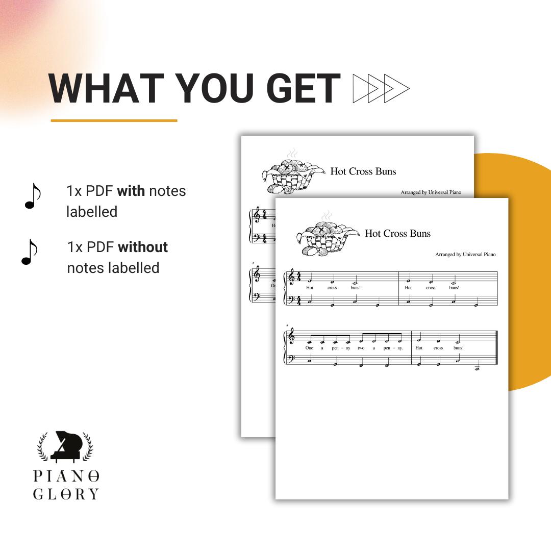 Hot Cross Buns Piano Sheet music, notes labelled, instant pdf download ...